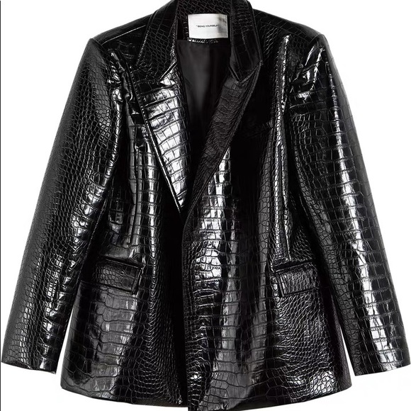 Jackets & Coats | Croc Effect Leather Jacket | Poshmark